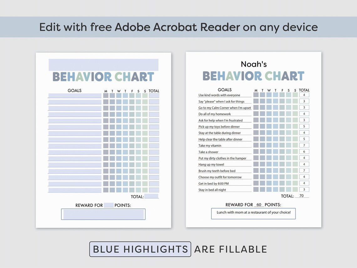 Behavior Chart for Kids at Home Behavior Chart Printable Behavior and ...