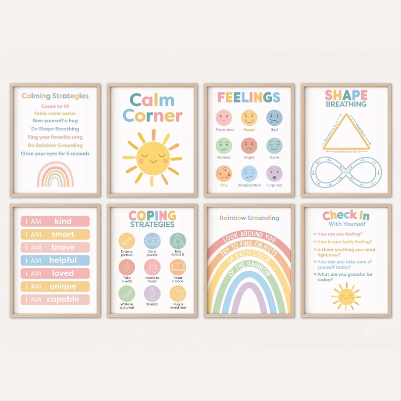 Calm Down Corner Poster Set: Feelings, Affirmations, Emotions, Coping ...