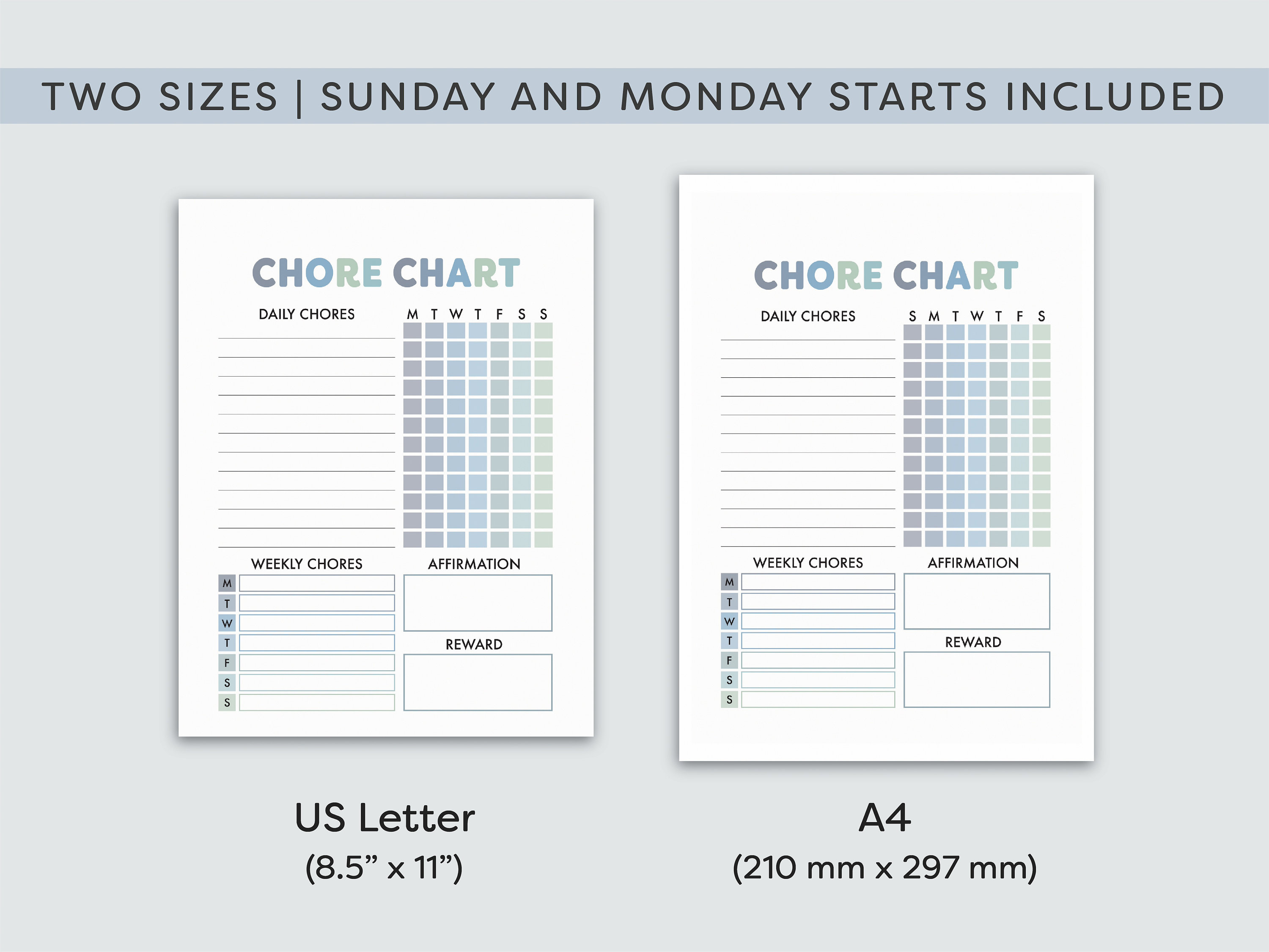 Editable Chore Charts for Kids | Blue Printable Set: Behavior ...