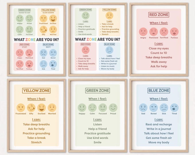 Zones of Regulation Chart Feelings Chart Classroom Poster Emotions ADHD ...