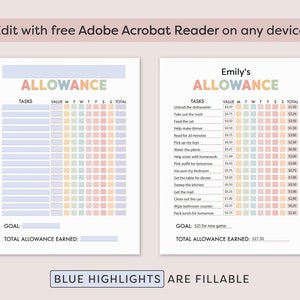 Allowance Chart for Kids Allowance Chore Chart Printable Allowance ...