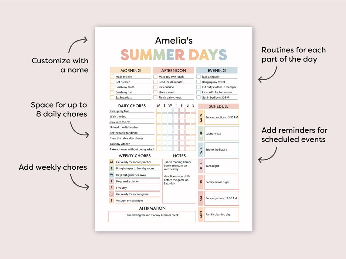 Summer Planner Kids Summer Printable Summer School Planner Summer Kids ...