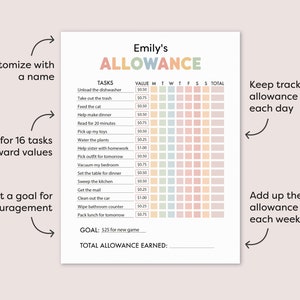Allowance Chart for Kids Allowance Chore Chart Printable Allowance ...