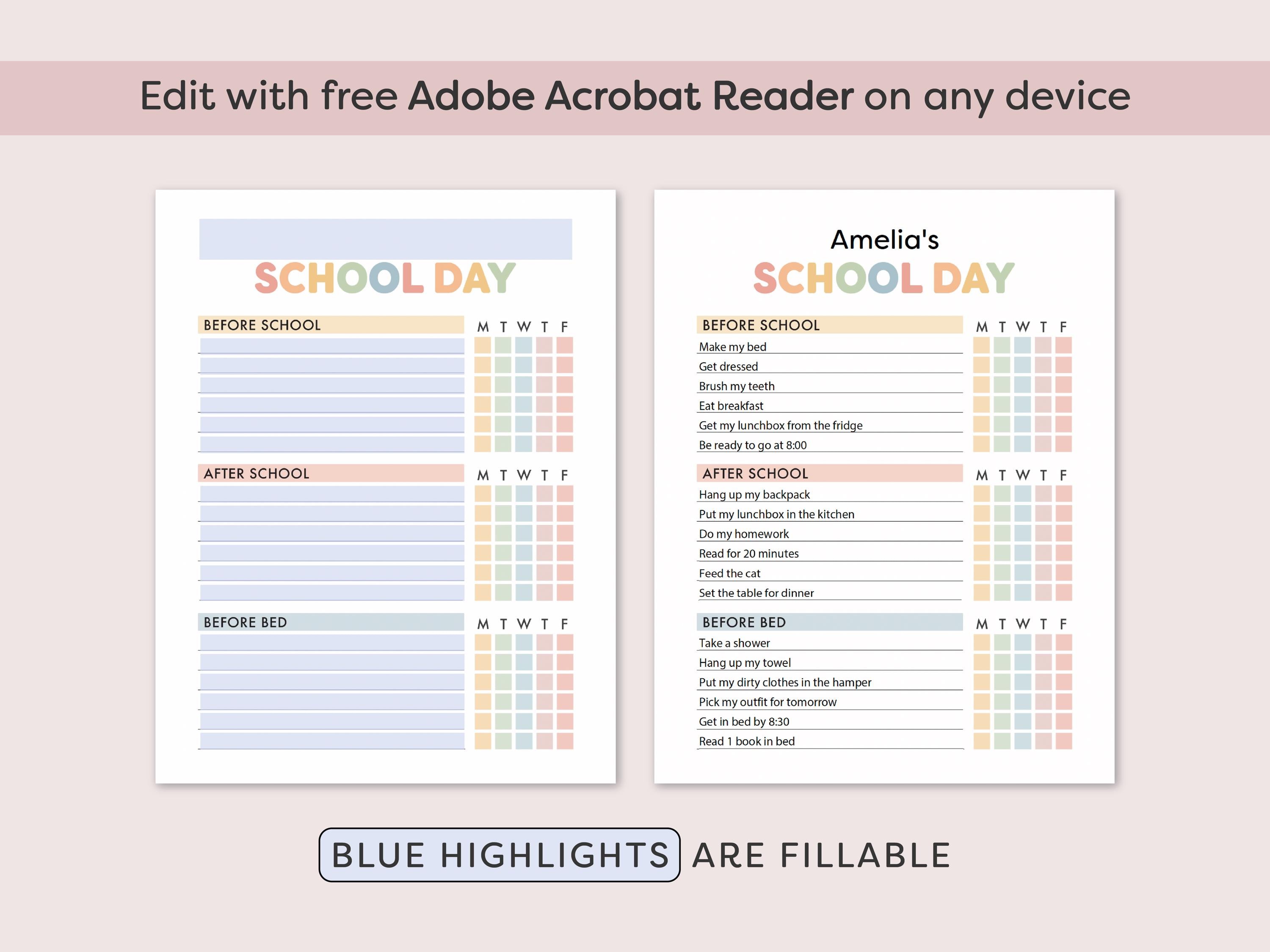 Editable School Day Checklist | Before After School Checklist, Morning ...