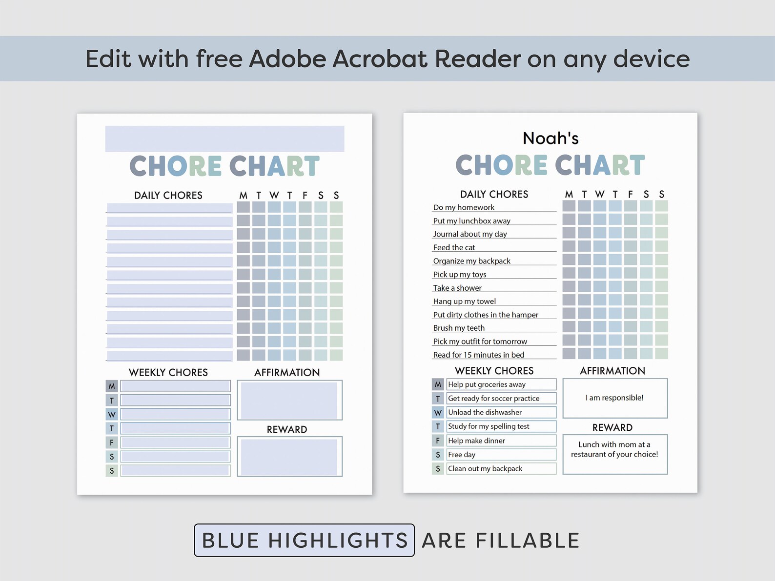 Chore Chart Printable Chore Chart Kids Chore Chart Editable Routine ...