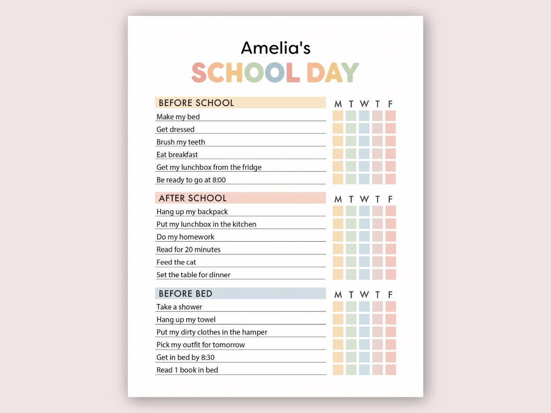 Editable School Day Checklist Before After School Checklist School ...