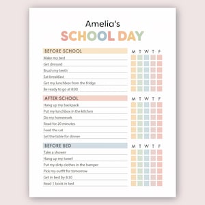 Editable School Day Checklist Before After School Checklist School ...
