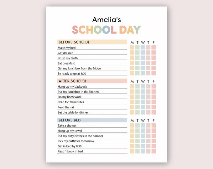 Editable Girls School Day Routine Chart | Canva Template | Printable ...