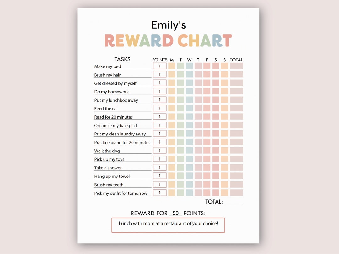 Reward Chart Kids Reward Chart for Kids Reward Chart Printable ...