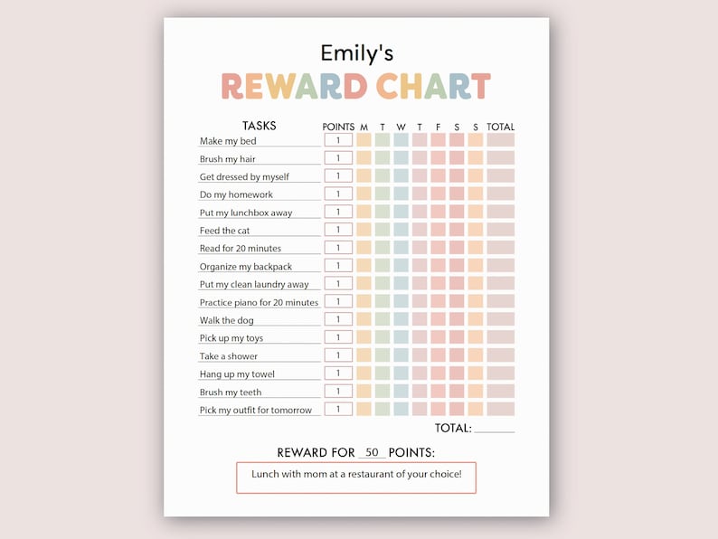 Reward Chart Kids Reward Chart for Kids Reward Chart Printable ...