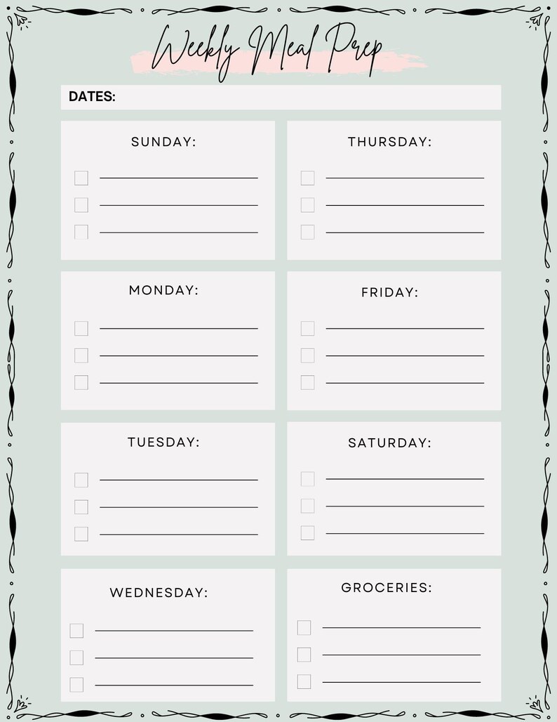 Weekly Meal Plan Pdf Download Etsy