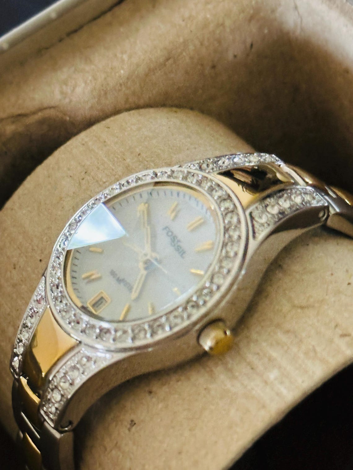 Women's Vintage FOSSIL BLUE Pearl Face Watch, Vintage Watch, Fossil ...