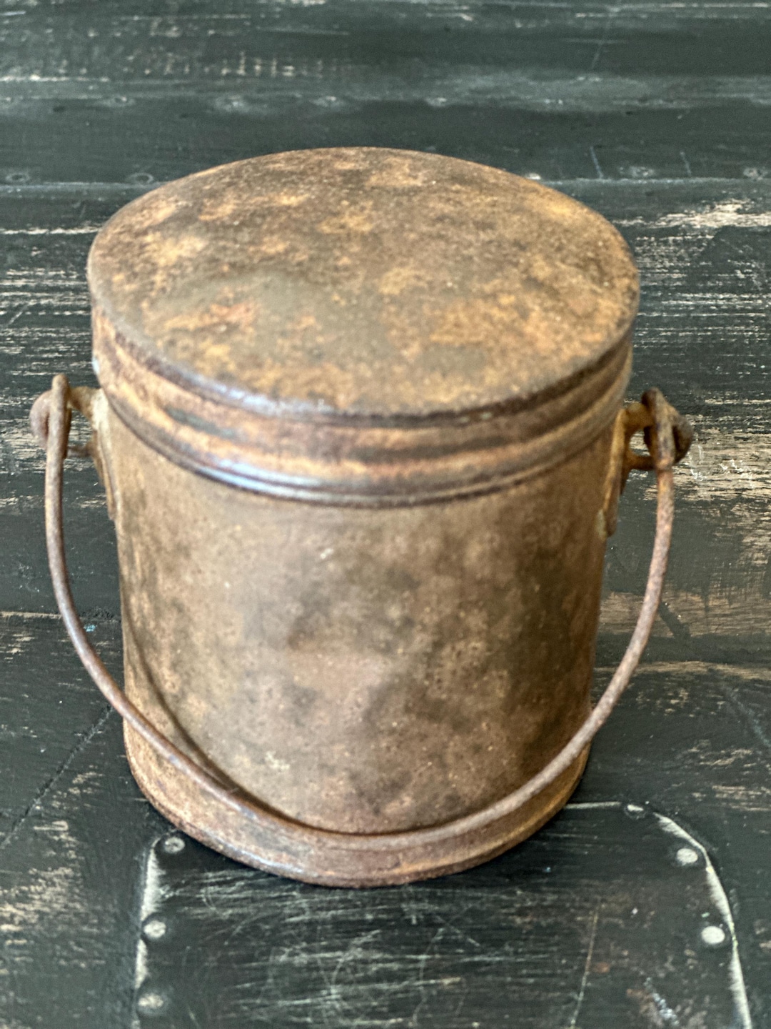 Vintage Rusted Metal Pail With Handle and Lid, France - Etsy