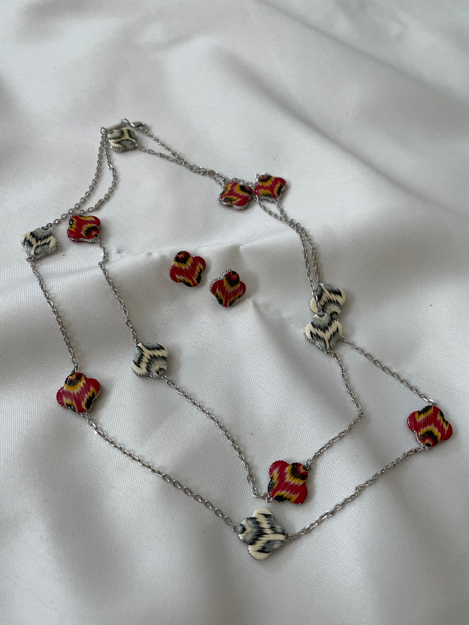 Ikat Jewelry Set of Long Necklace and Tiny Earrings - Etsy