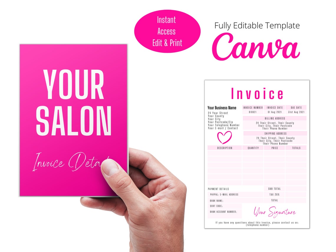Handmade With Love Invoice Pink editable - Etsy