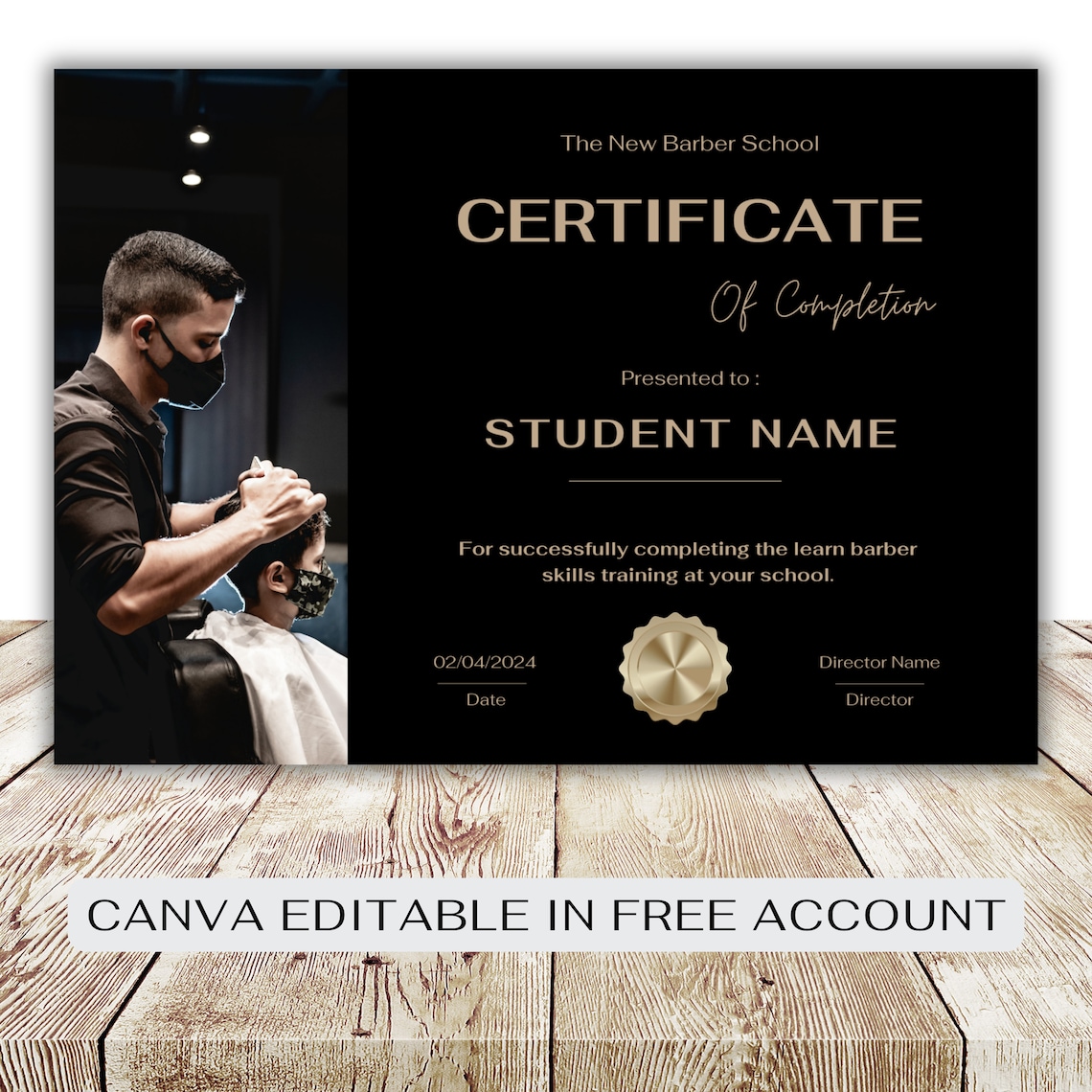 Hair / Barber Certificate Diploma Template Canva Template Gold ...