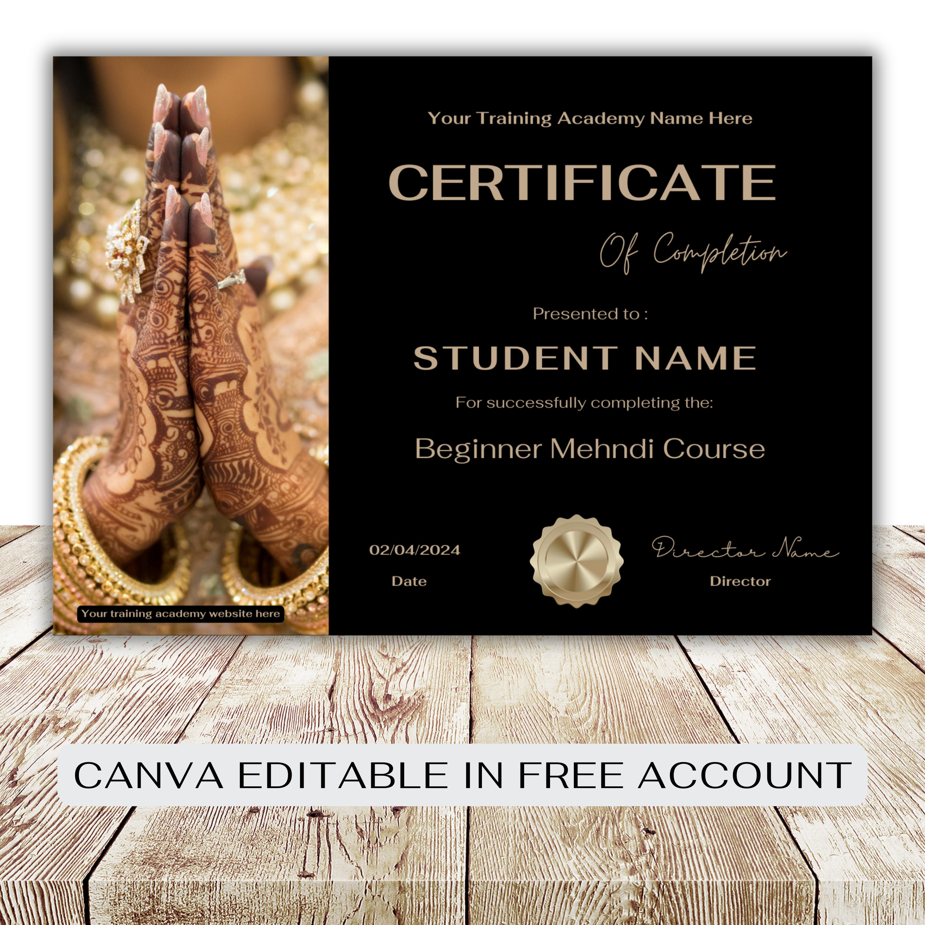 Mehndi Certificate / Diploma Template Mehndi Tattoo Certificate Gold ...