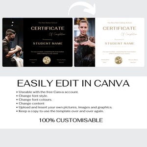 Hair / Barber Certificate Diploma Template Canva Template Gold ...