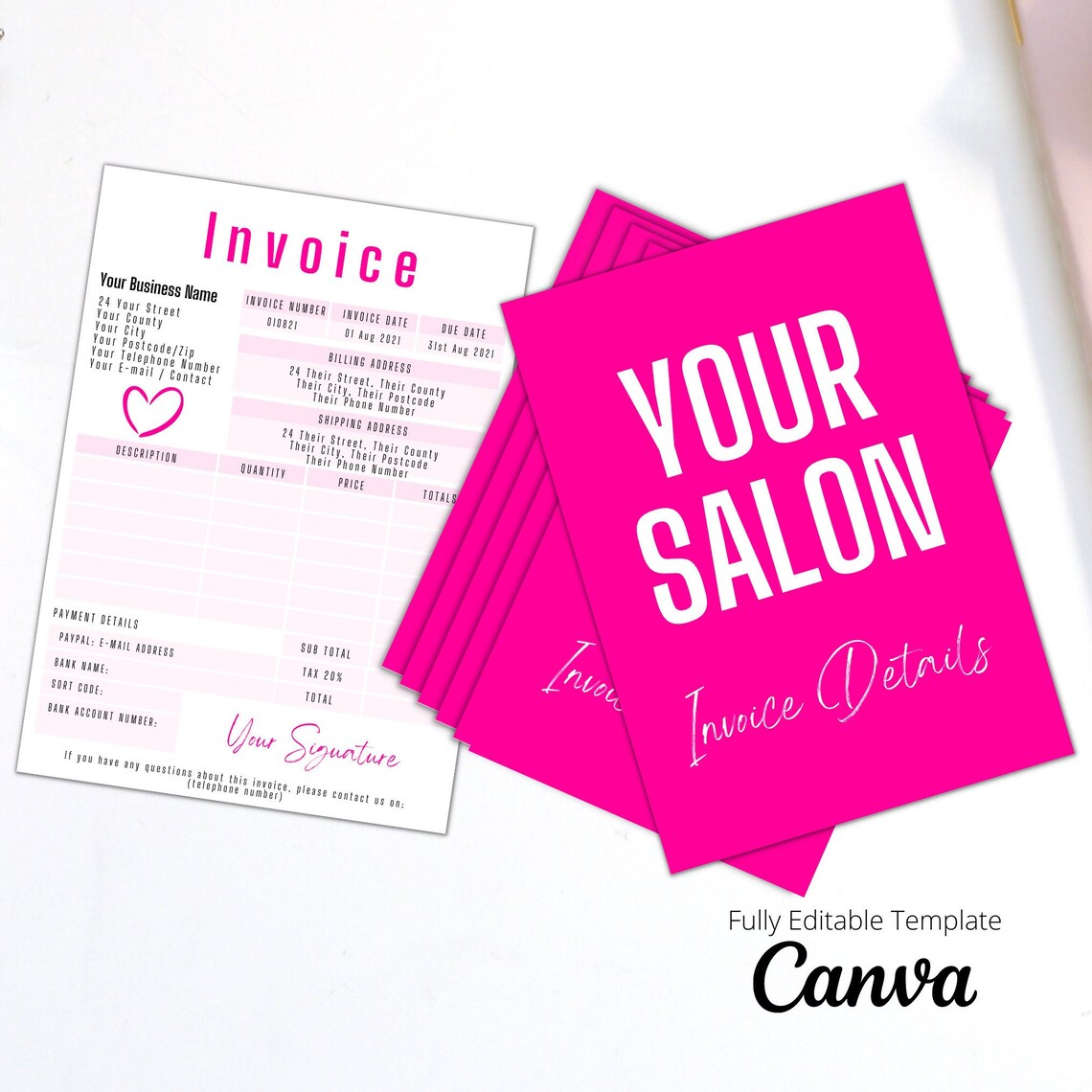 Handmade With Love Invoice Pink editable - Etsy