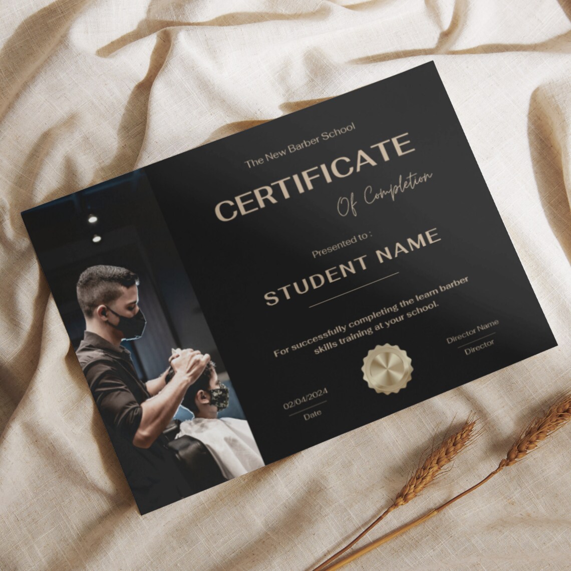 Hair / Barber Certificate Diploma Template Canva Template Gold ...