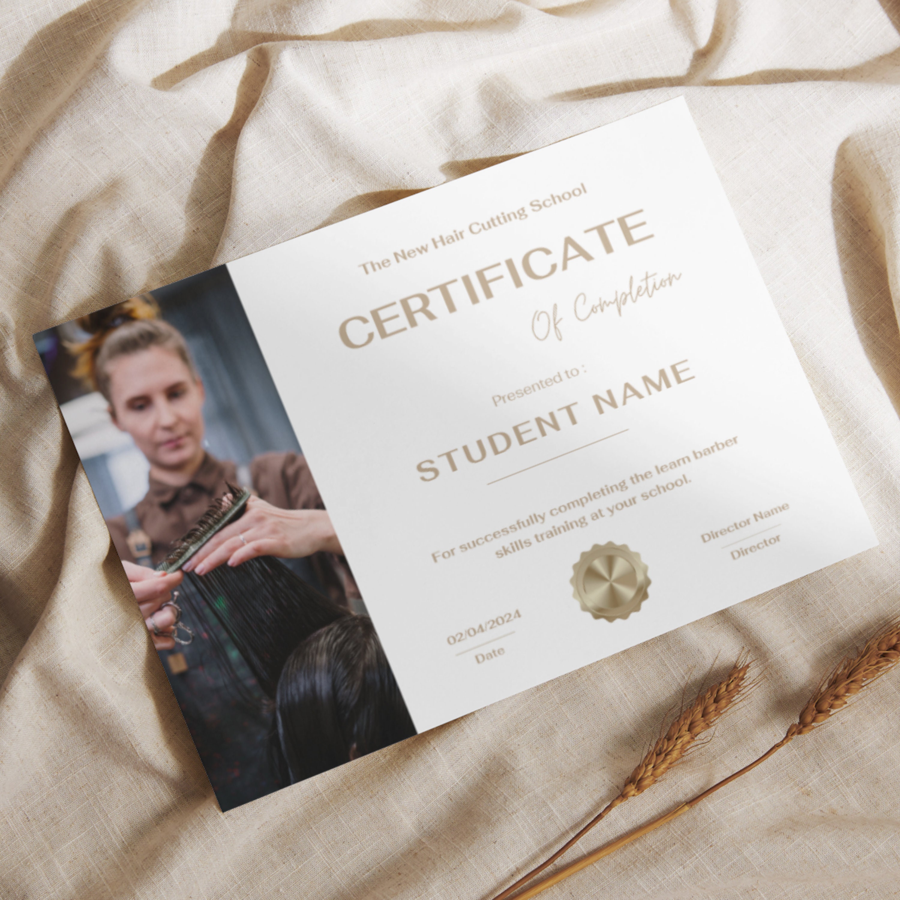 Hair / Barber Certificate Diploma Template Canva Template Gold ...