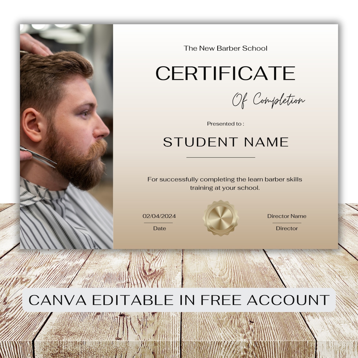 Hair / Barber Certificate Diploma Template Canva Template Gold Dipoma ...