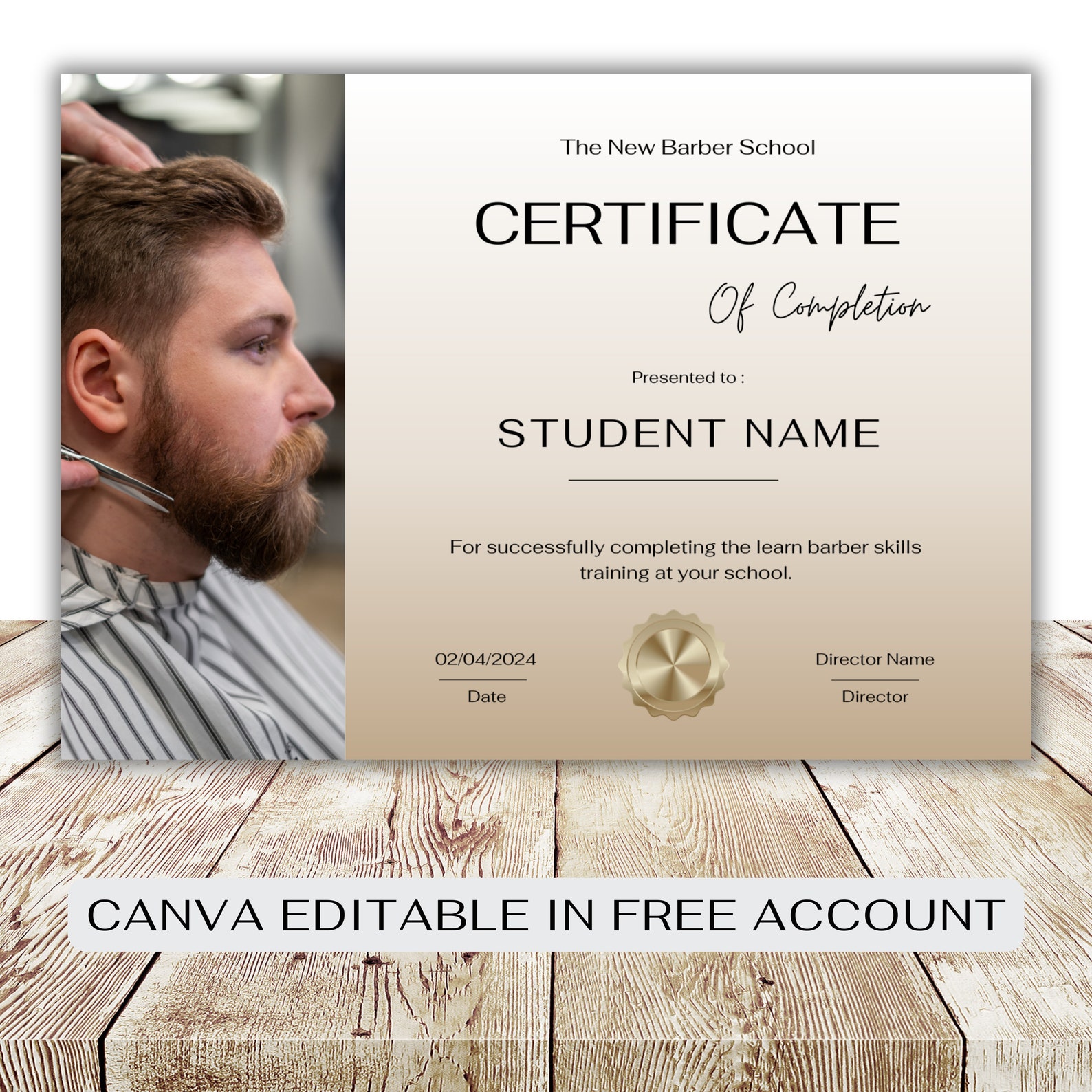 Hair / Barber Certificate Diploma Template Canva Template Gold Dipoma ...