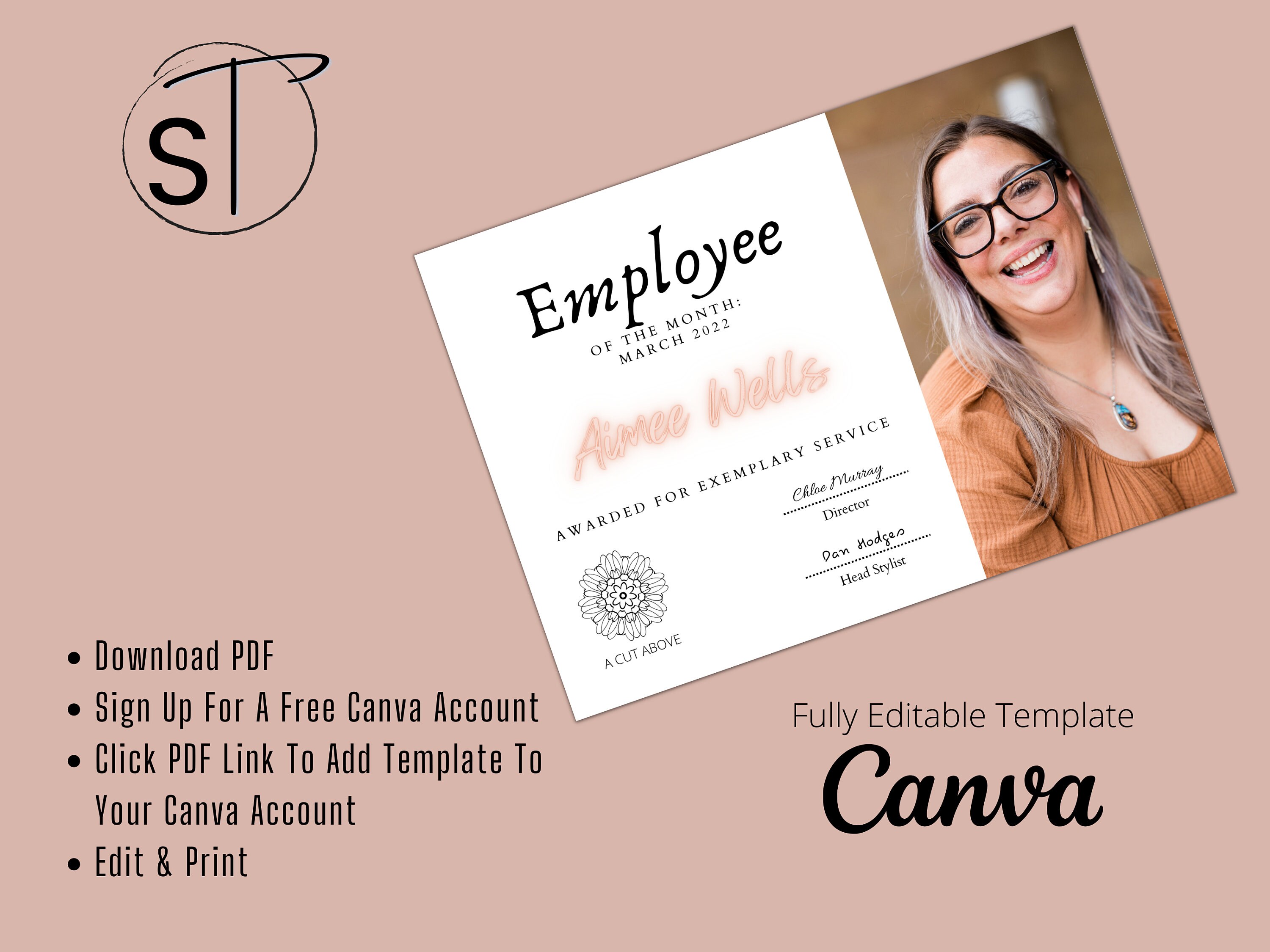 Exemplary Service Employee of the Month Certificate / Canva Template - Etsy