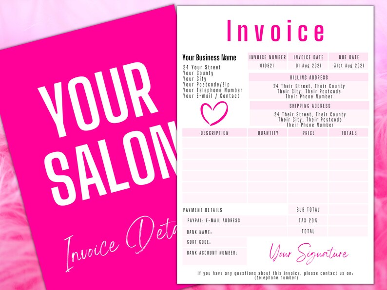 Handmade With Love Invoice Pink editable - Etsy