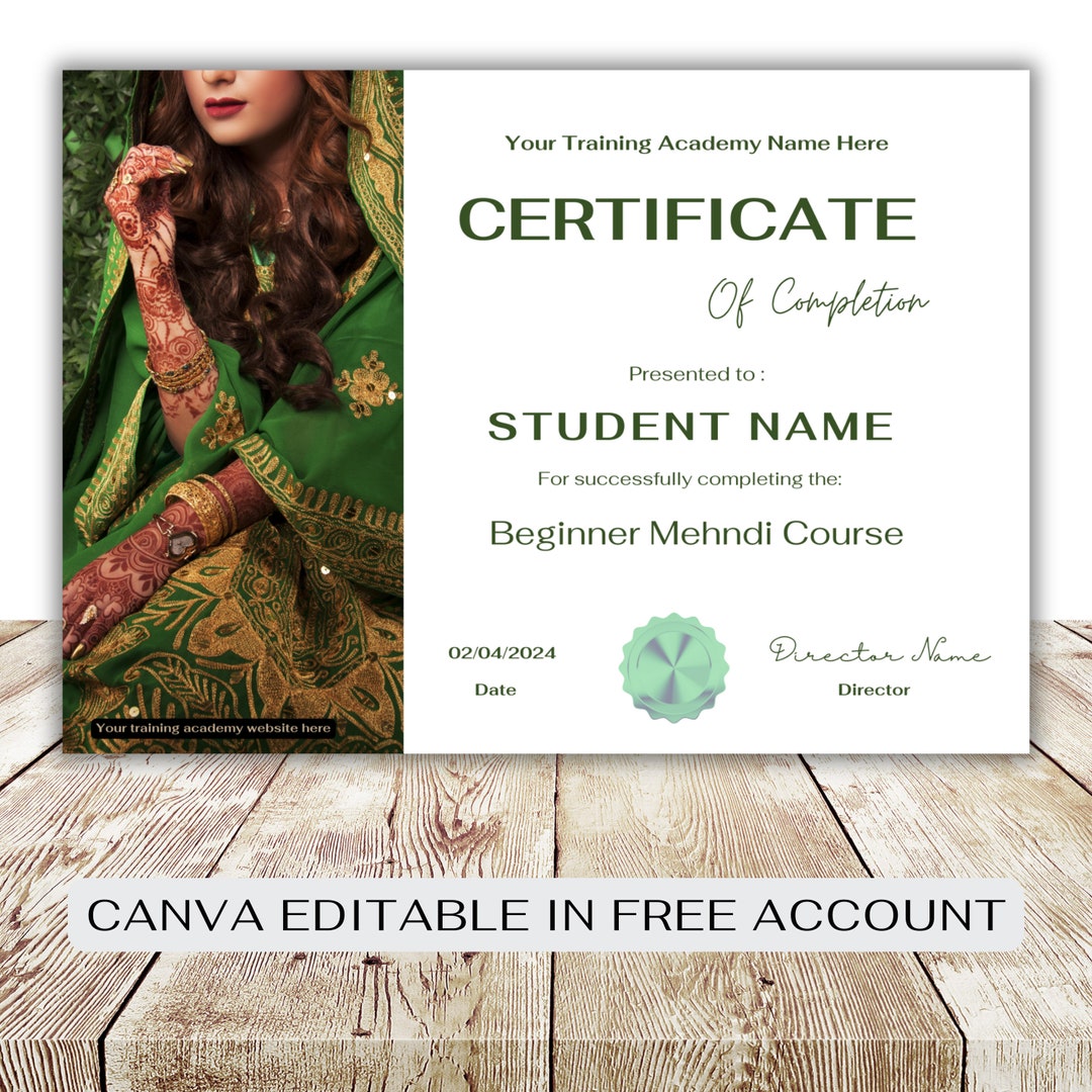 Mehndi Certificate / Diploma Template Mehndi Tattoo Certificate Green ...