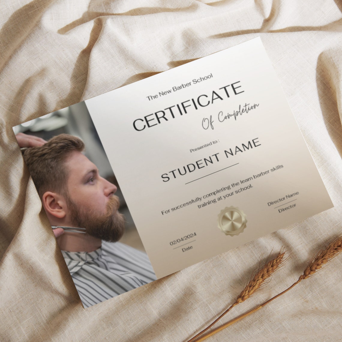 Hair / Barber Certificate Diploma Template Canva Template Gold Dipoma ...