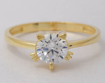 Cat Solitaire Ring - Etsy