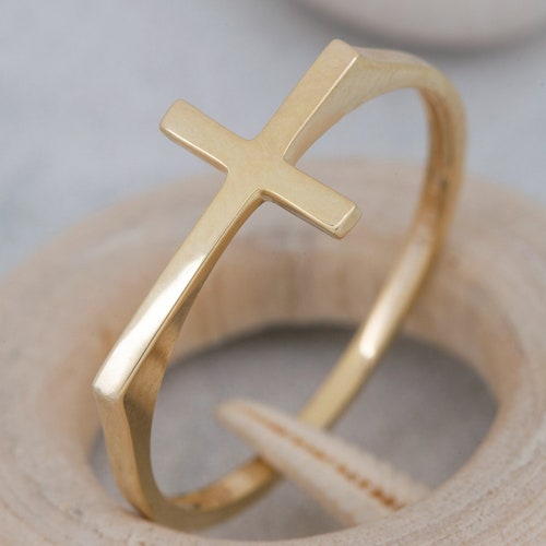 14K Solid Gold Cross Ring 925 Sterling Silver Cross Ring - Etsy