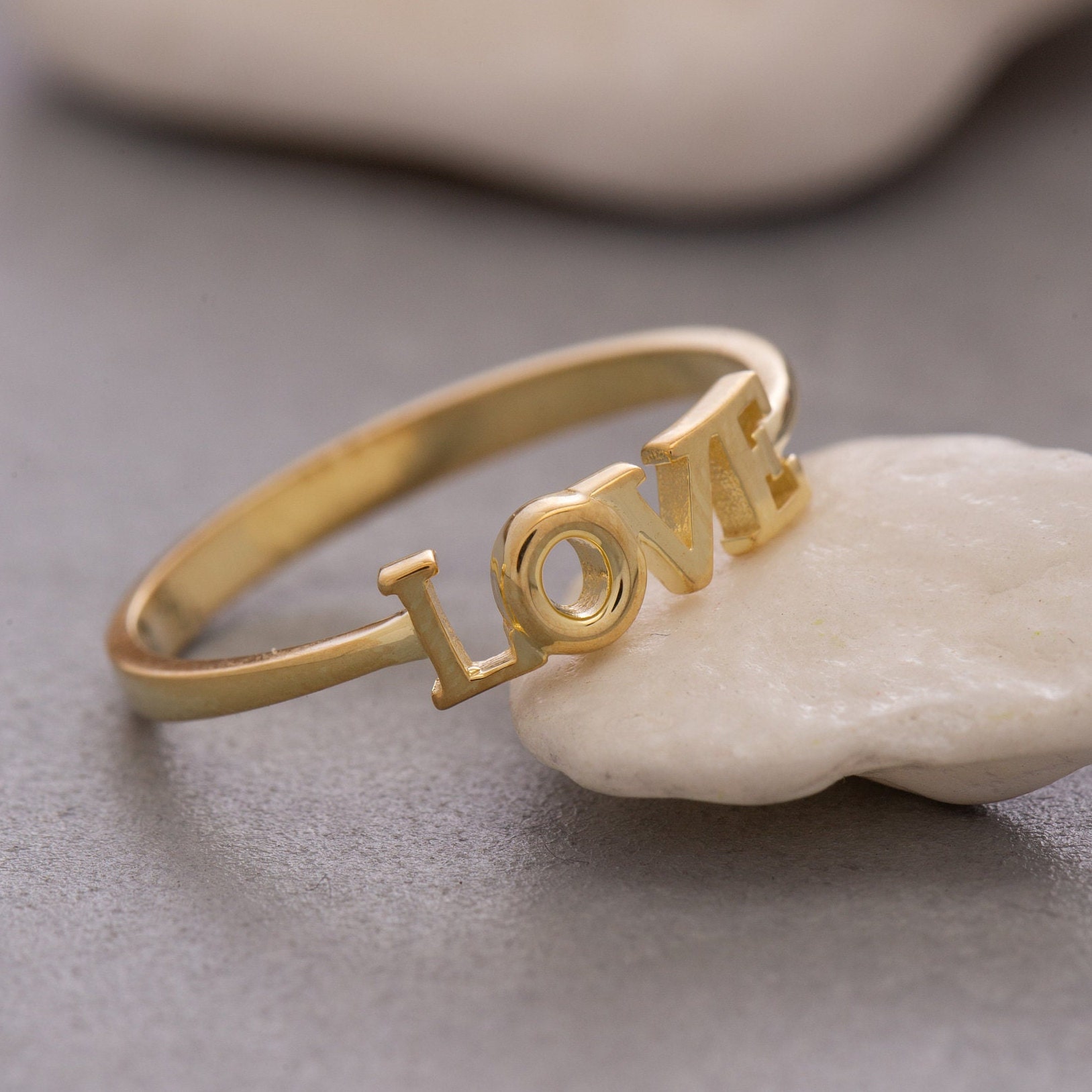 Scprit Love Ring, 14K Solid Gold Love Ring, Sterling Silver Love Ring ...