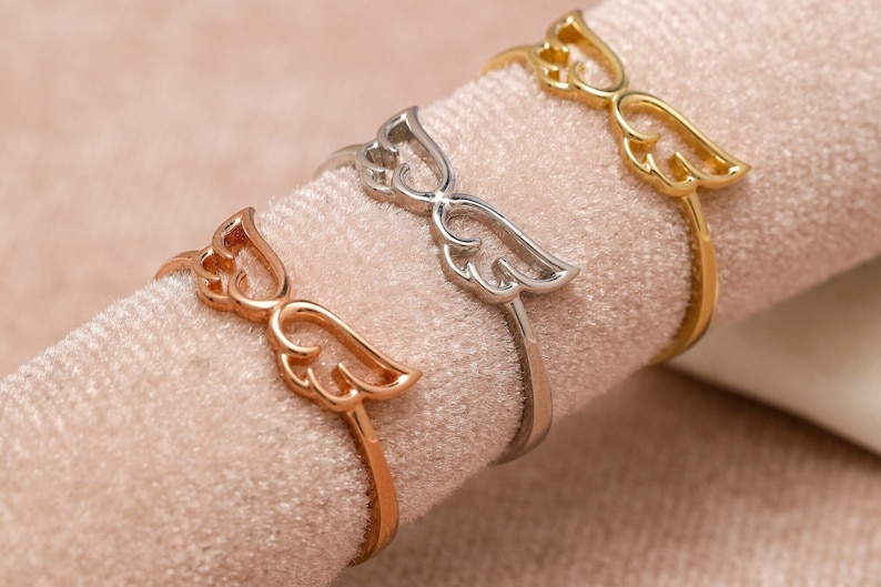 14K Solid Gold Angel Wings Ring 925 Sterling Silver Angel - Etsy