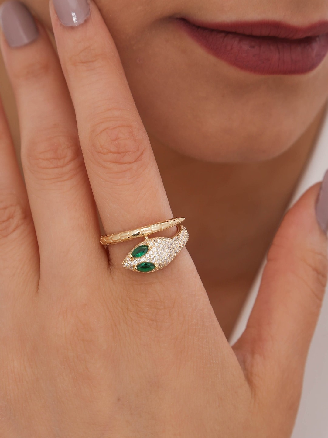 14K Solid Gold Snake Ring, 925 Sterling Silver Snake Ring, Handmade ...