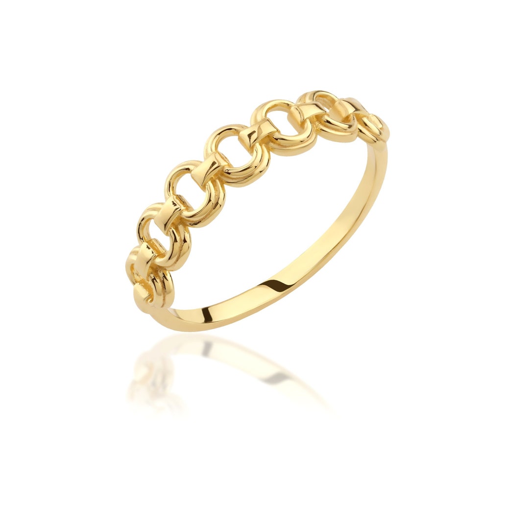 14K Solid Gold Chain Ring, Sterling Silver Chain Ring, Minimalist Ring ...