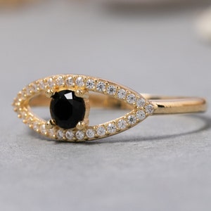 14K Solid Gold Evil Eye Ring, Sterling Silver Evil Eye Ring, Handmade ...