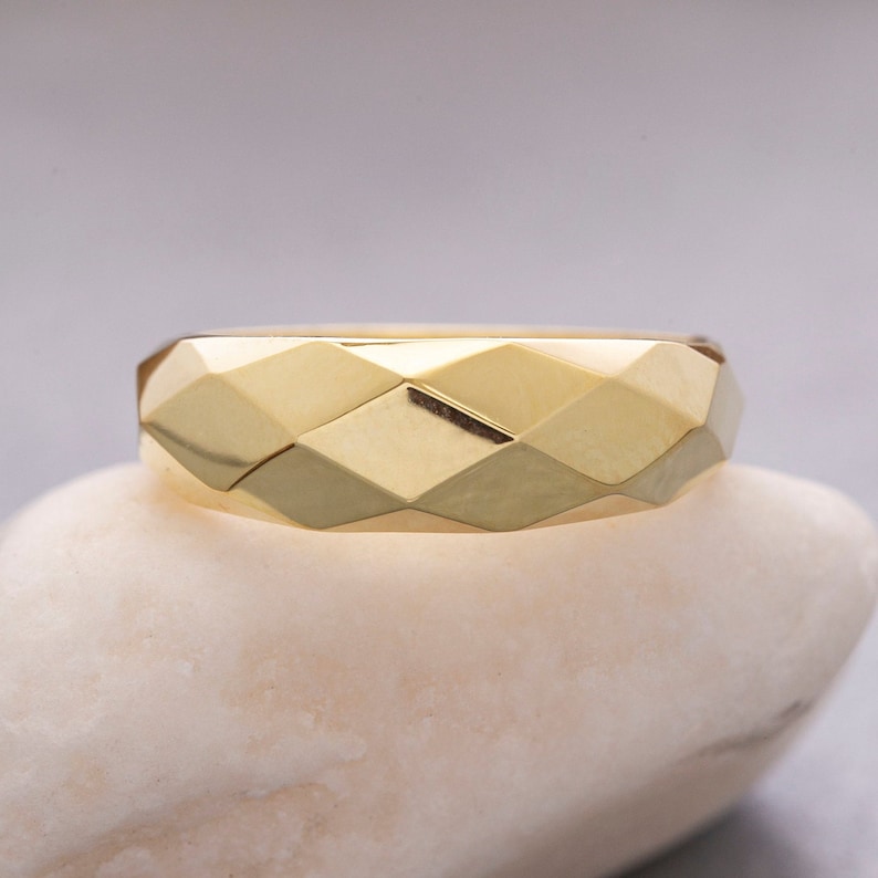 14k Solid Gold Geometric Faceted Ring, 925 Sterling Silver Geometric ...