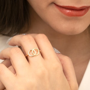 14K Solid Gold Interwined Circles Ring, 925 Sterling Silver Interwined ...
