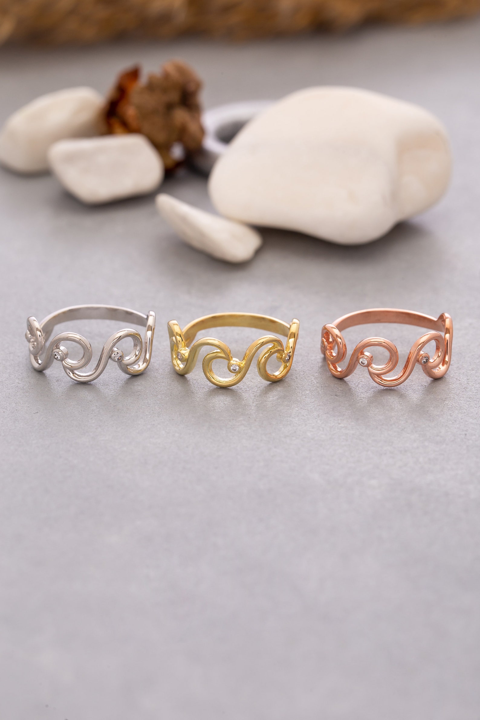 14K Solid Gold Wave Ring Sterling Silver Wave Ring Ocean - Etsy