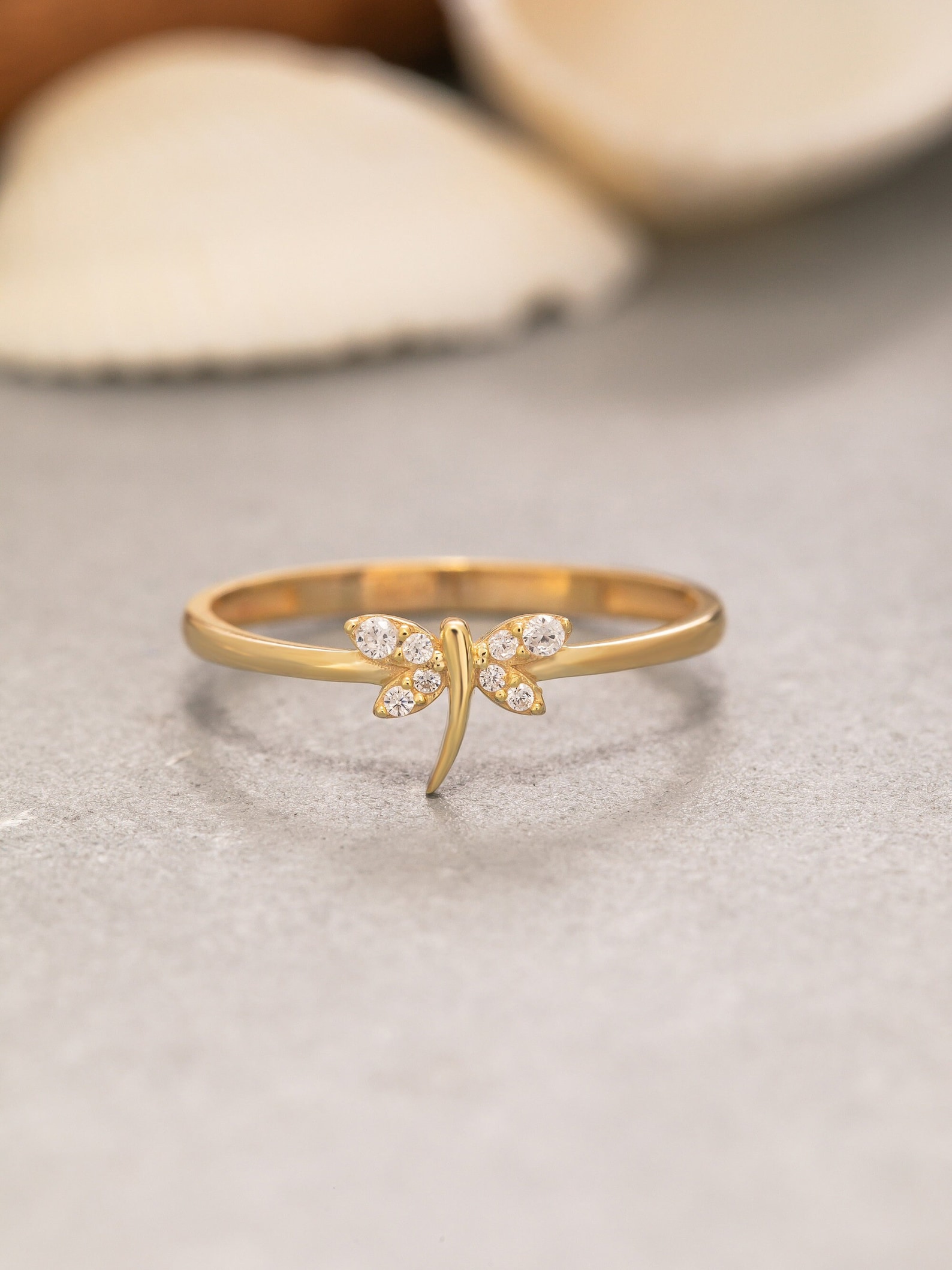 14K Solid Gold Dragonfly Ring, 925 Sterling Silver Dragonfly Ring ...