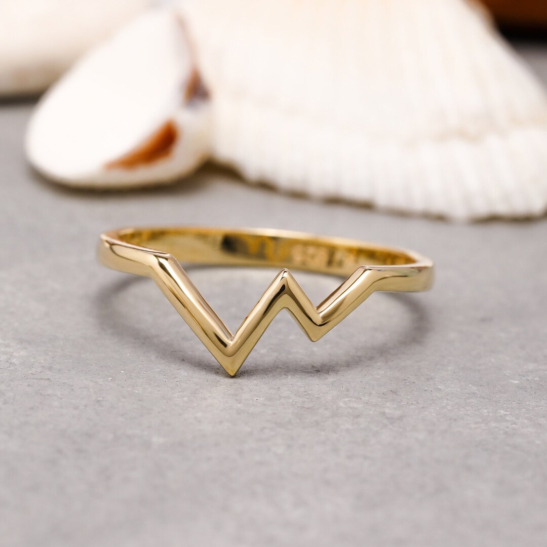 14K Solid Gold Zig Zag Ring, 925 Sterling Silver Zig Zag Ring, Mountain ...