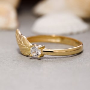 14K Solid Gold Angel Wing Ring, Sterling Silver Angel Wing Ring, Cubic ...
