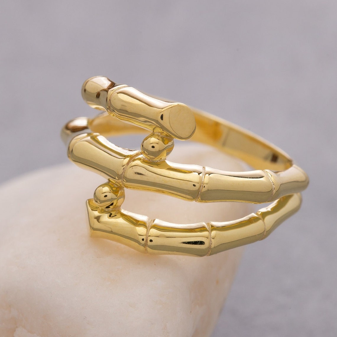 Big Bamboo Ring 14K Solid Gold Bamboo Ring 925 Sterling - Etsy