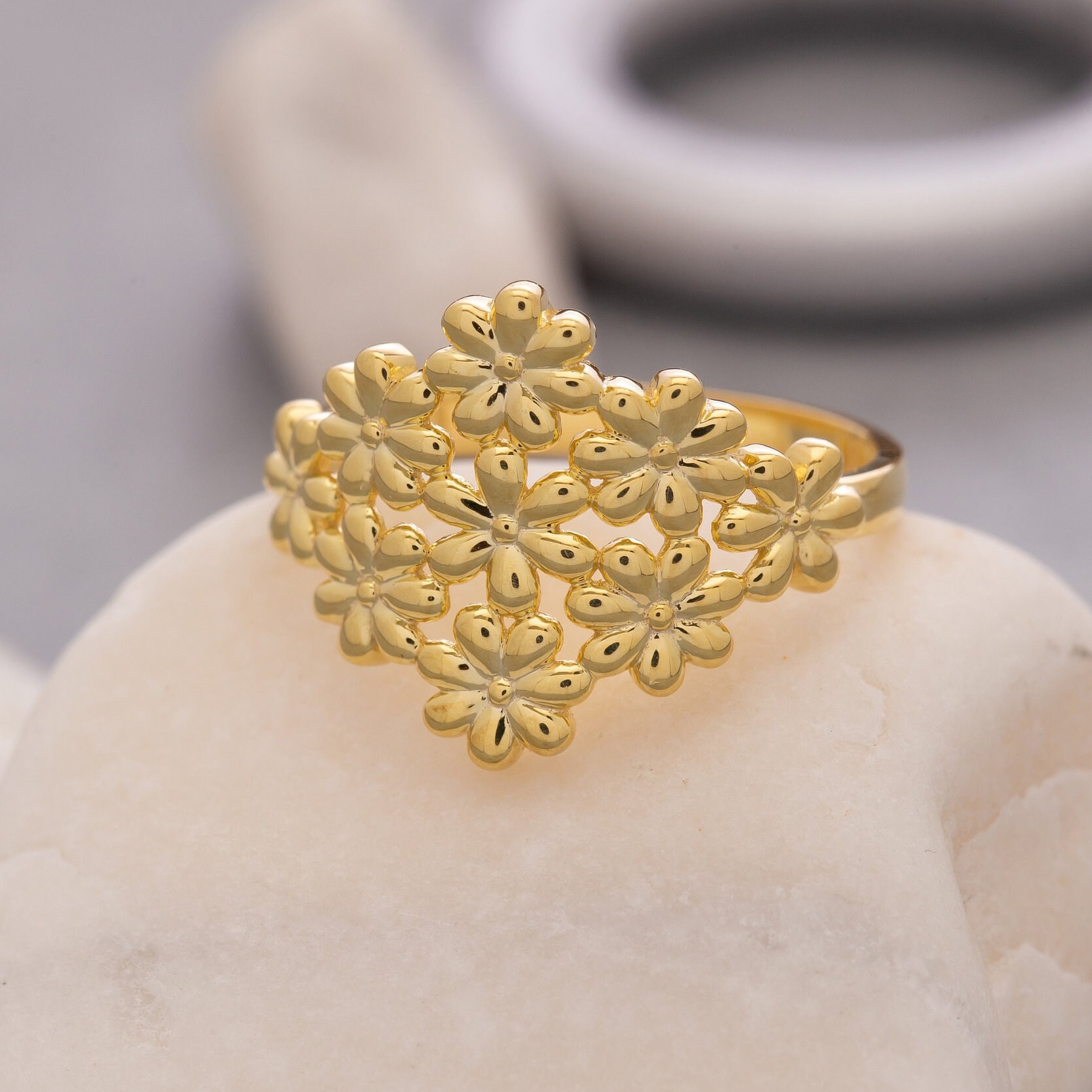 14K Solid Gold Daisy Ring Sterling Silver Daisy Ring Flower - Etsy