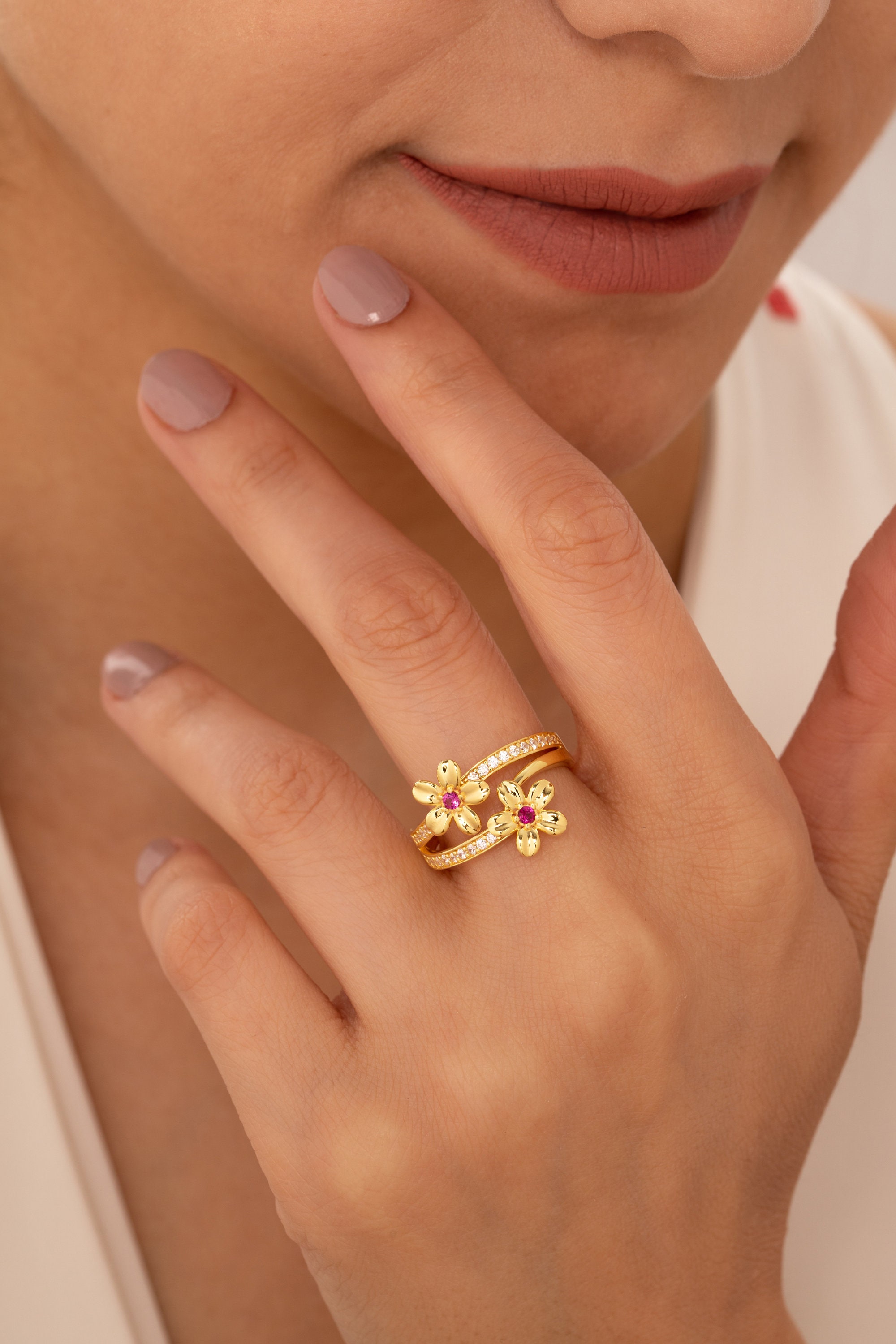 14K Solid Gold Daisy Ring, 925 Sterling Silver Daisy Ring, Flower Ring ...