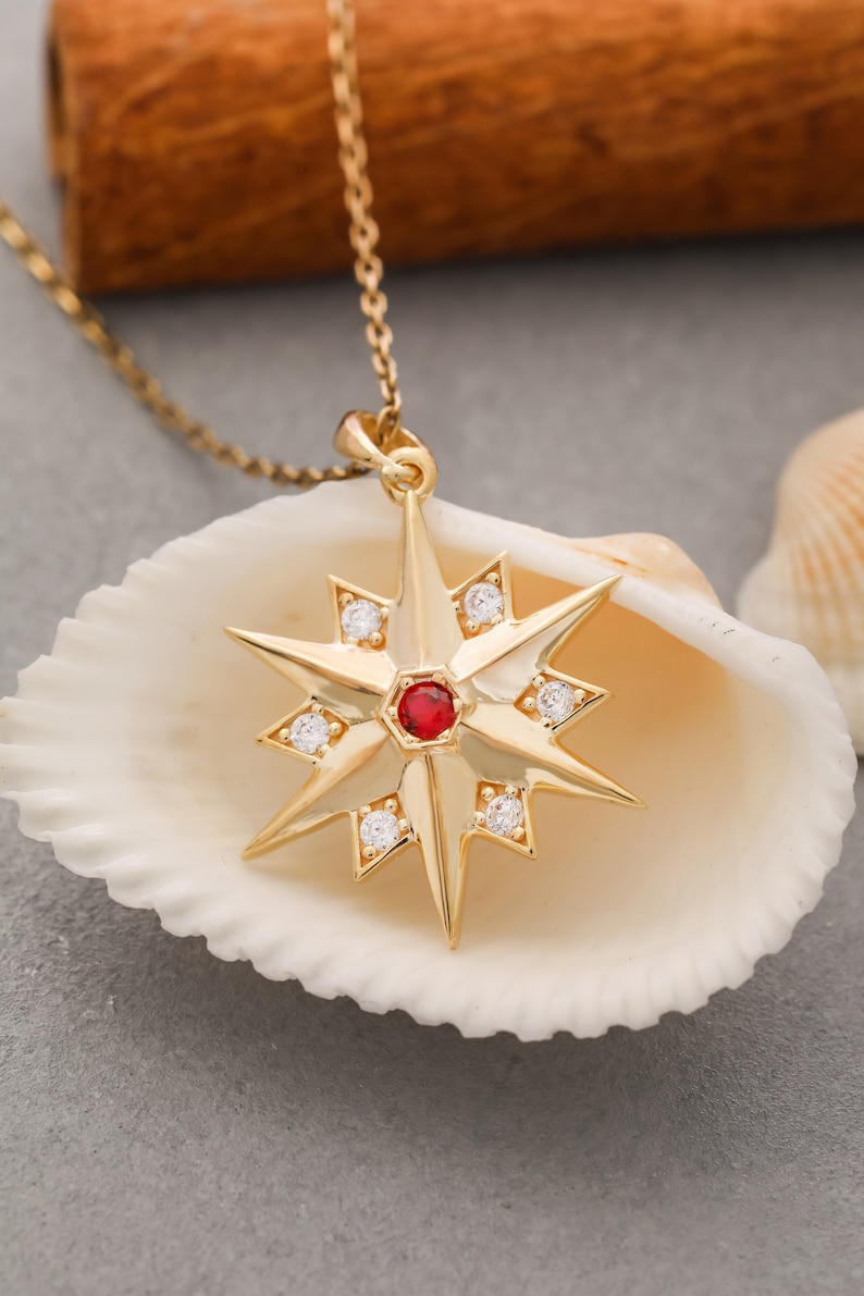14K Solid Gold North Star Necklace, Sterling Silver North Star Necklace ...