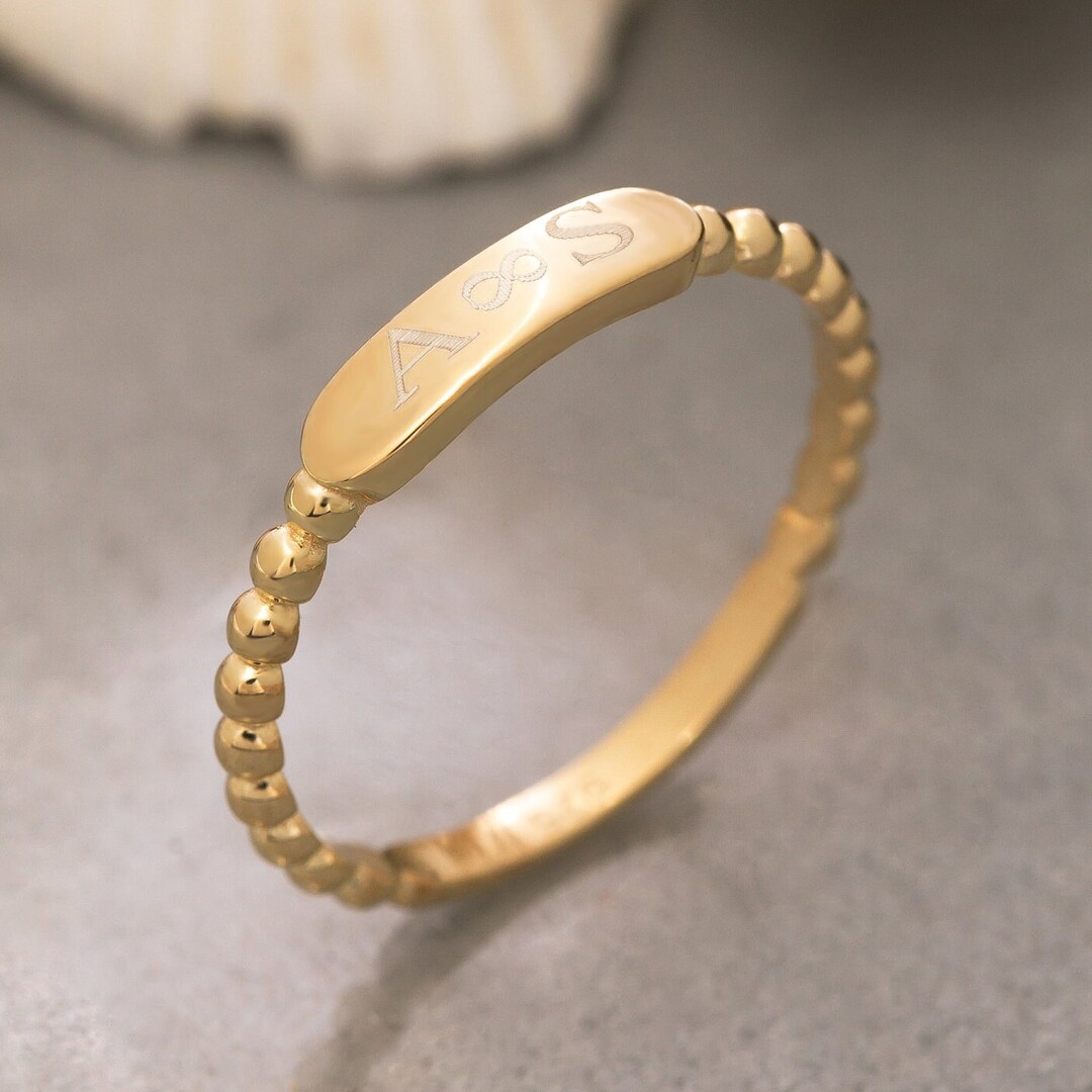 14K Solid Gold Name Ring, Sterling Silver Name Ring, Signet Ring, Personalized Ring, Stackable ...