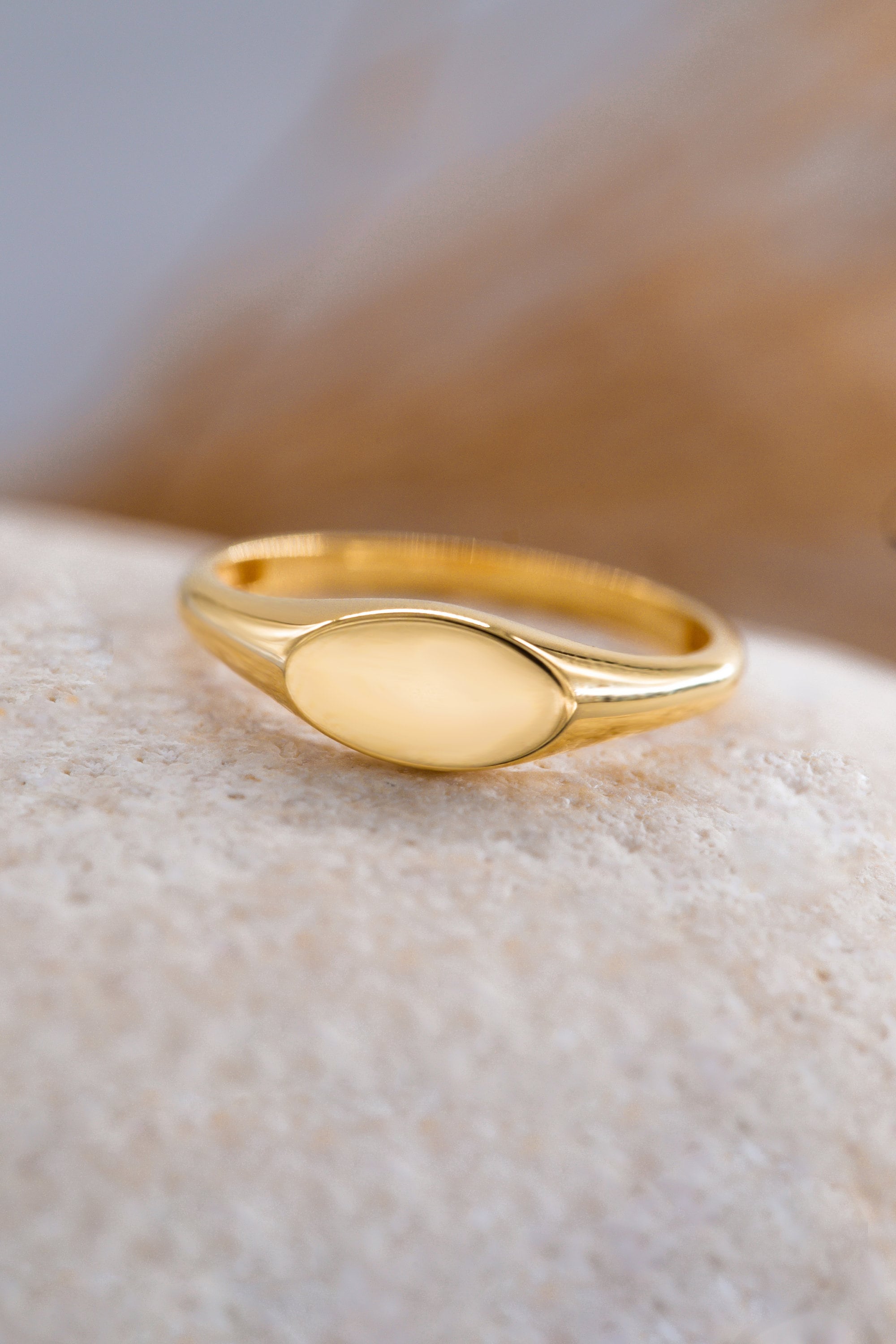 14K Solid Gold Oval Signet Ring 925 Sterling Silver Oval | Etsy